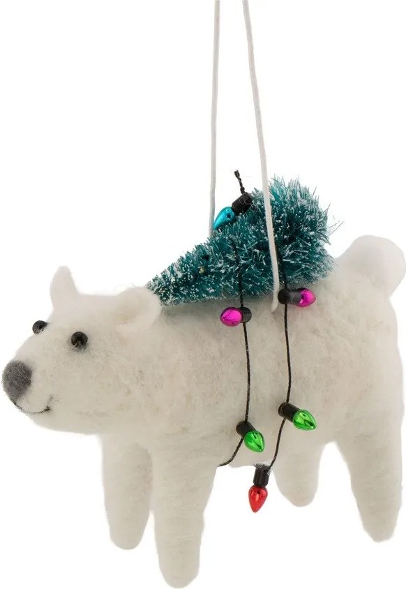 Textilní vánoční ozdoba 12 cm Polar Bear with Christmas Lights – Sass &amp; Belle