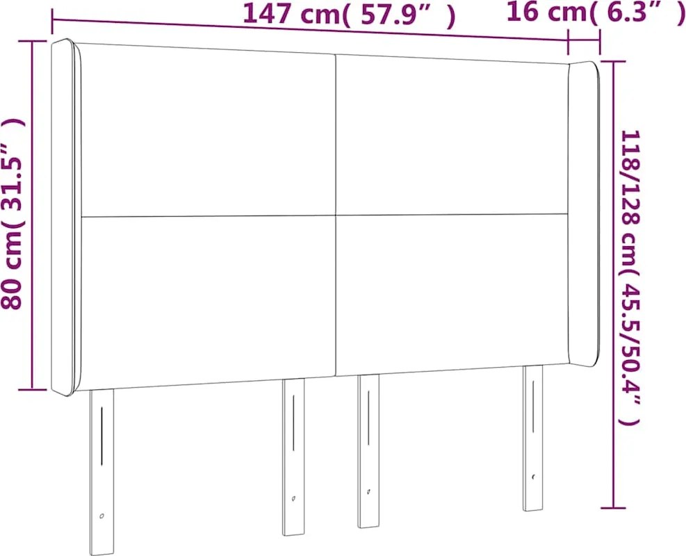 Čelo postele s LED šedé 147 x 16 x 118/128 cm umělá kůže 3123862