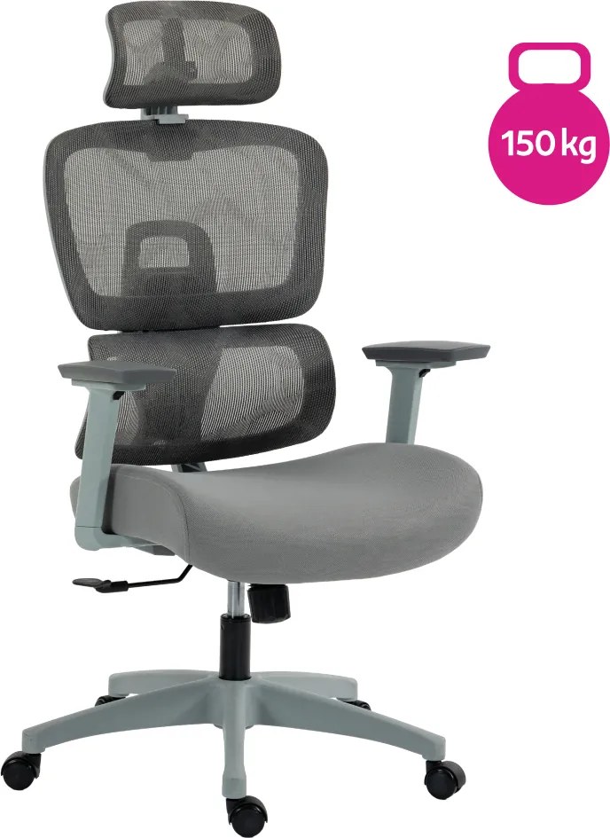 Ergonomická kancelářská židle COSMO - šedá síťovina / nosnost 150 kg