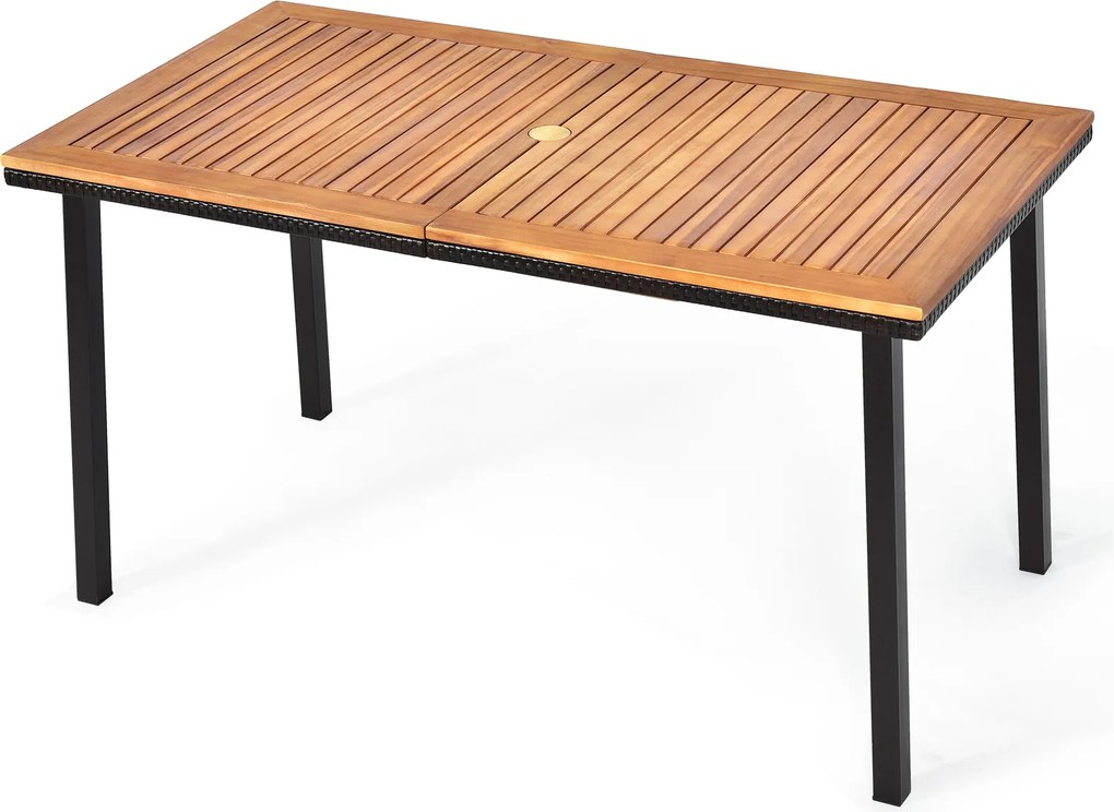 Costway Zahradní stůl s otvorem na slunečník akátové dřevo – 140 × 75 × 76 cm