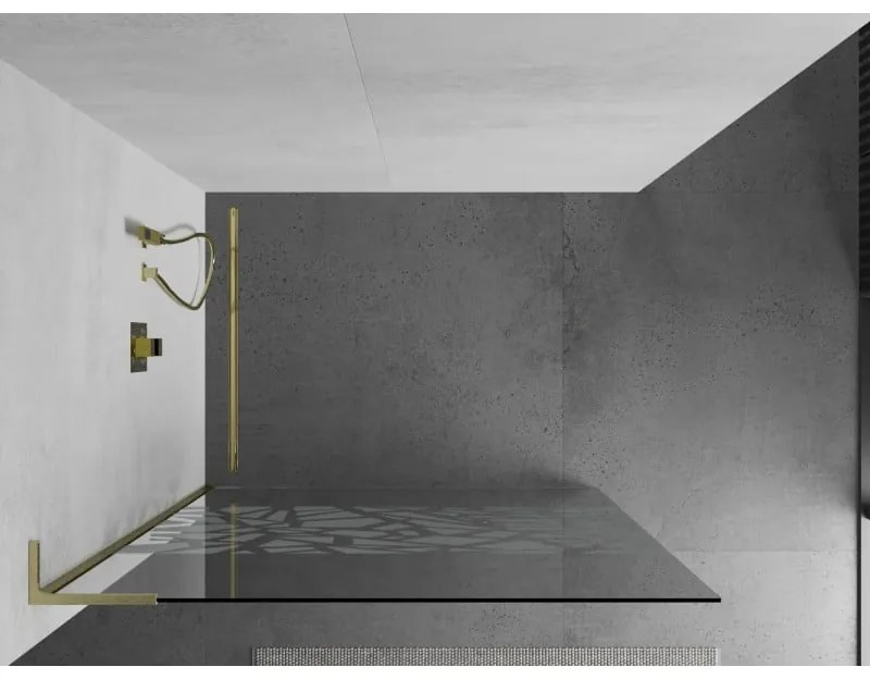 Mexen Kioto L, sprchová zástěna Walk-In 90 x 200 cm, 8mm čiré sklo bílý vzor, ​​zlatý matný profil, 800-090-103-55-85