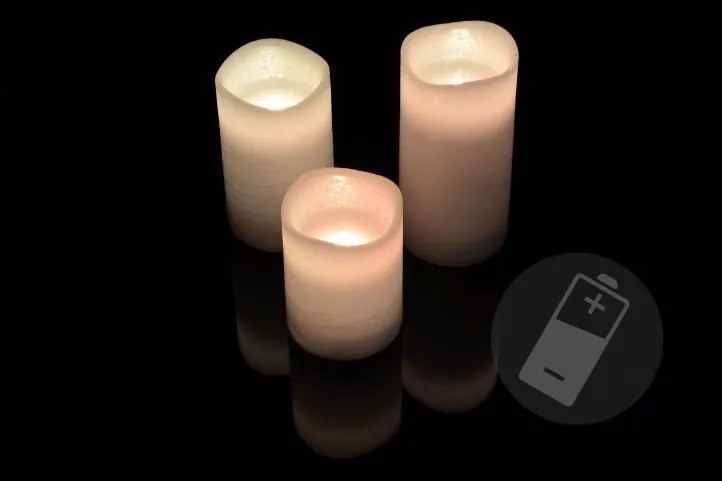 Nexos 33486 Dekorativní LED sada - 3 voskové svíčky - bílá