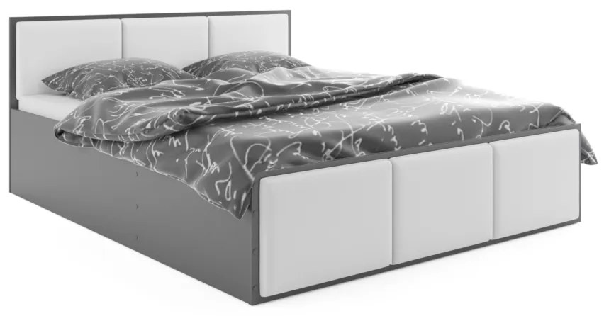 Čalouněná postel PANAMAX, 140x200, grafit/trinity 0 - bílá + kovový rošt + matrace
