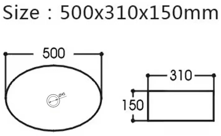 BPS-koupelny Keramické umyvadlo na desku HYD-CI-BL-500 50x31 cm, bílá/černá