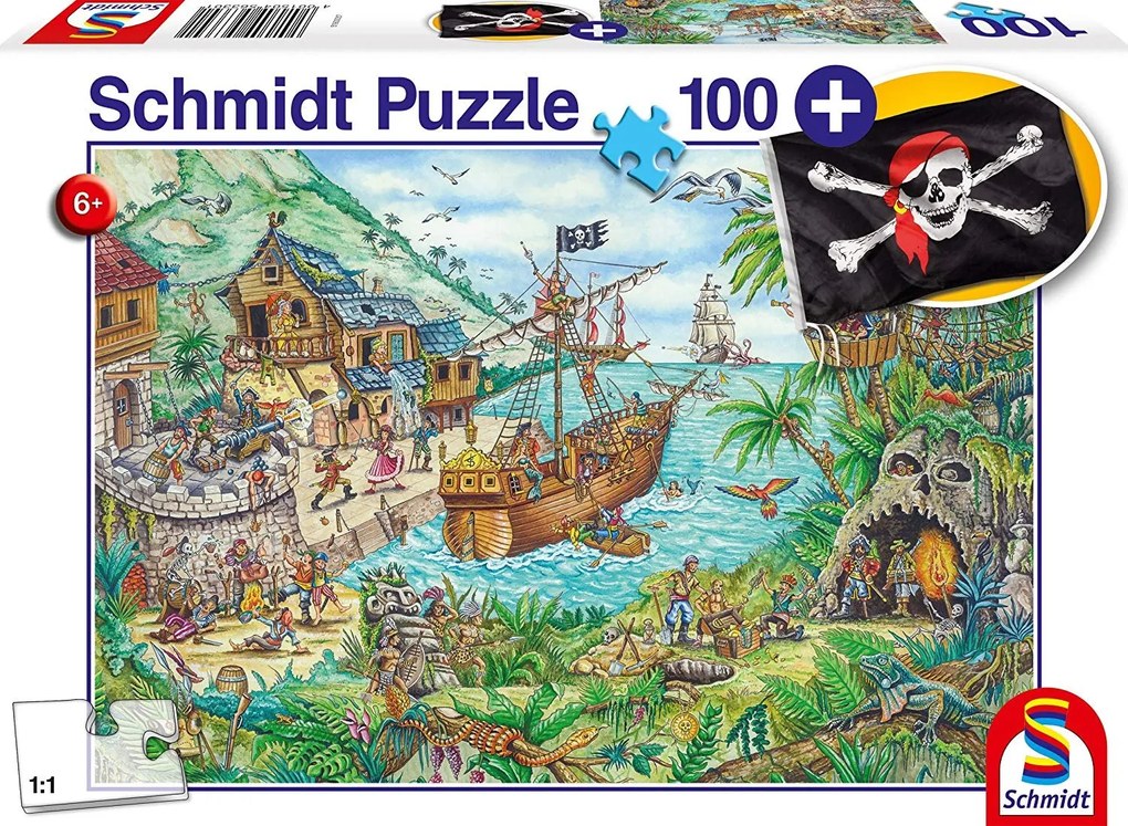 Puzzle schmidt puzzle v pirátské zátoce 100 dílků + dárek (pirátská vlajka)