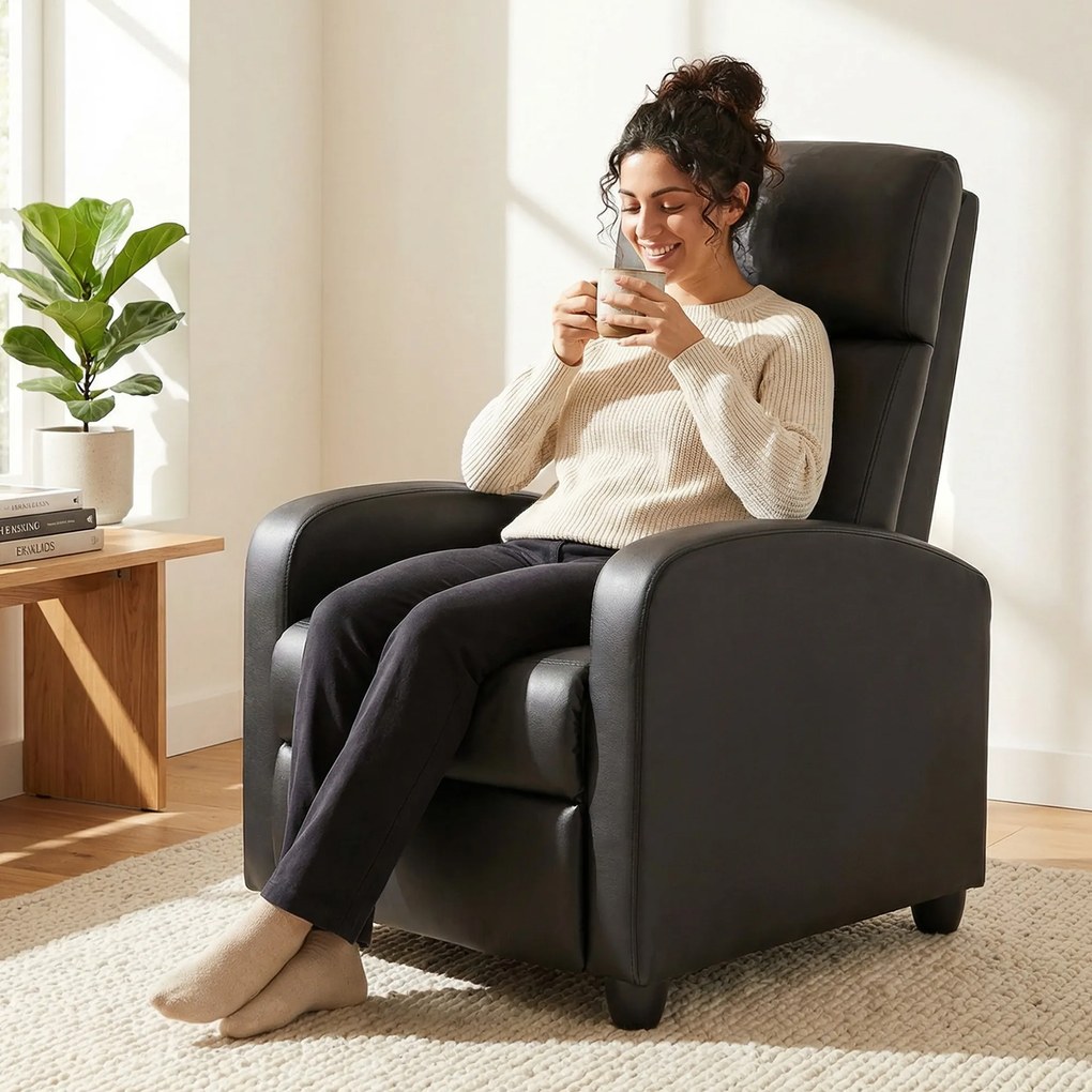 HOMCOM Masážní křeslo Relaxační křeslo TV křeslo 2bodové masážní s opěradlem, polohovací z PU pěny Černá 68 x 88 x 98 cm | Aosom.de