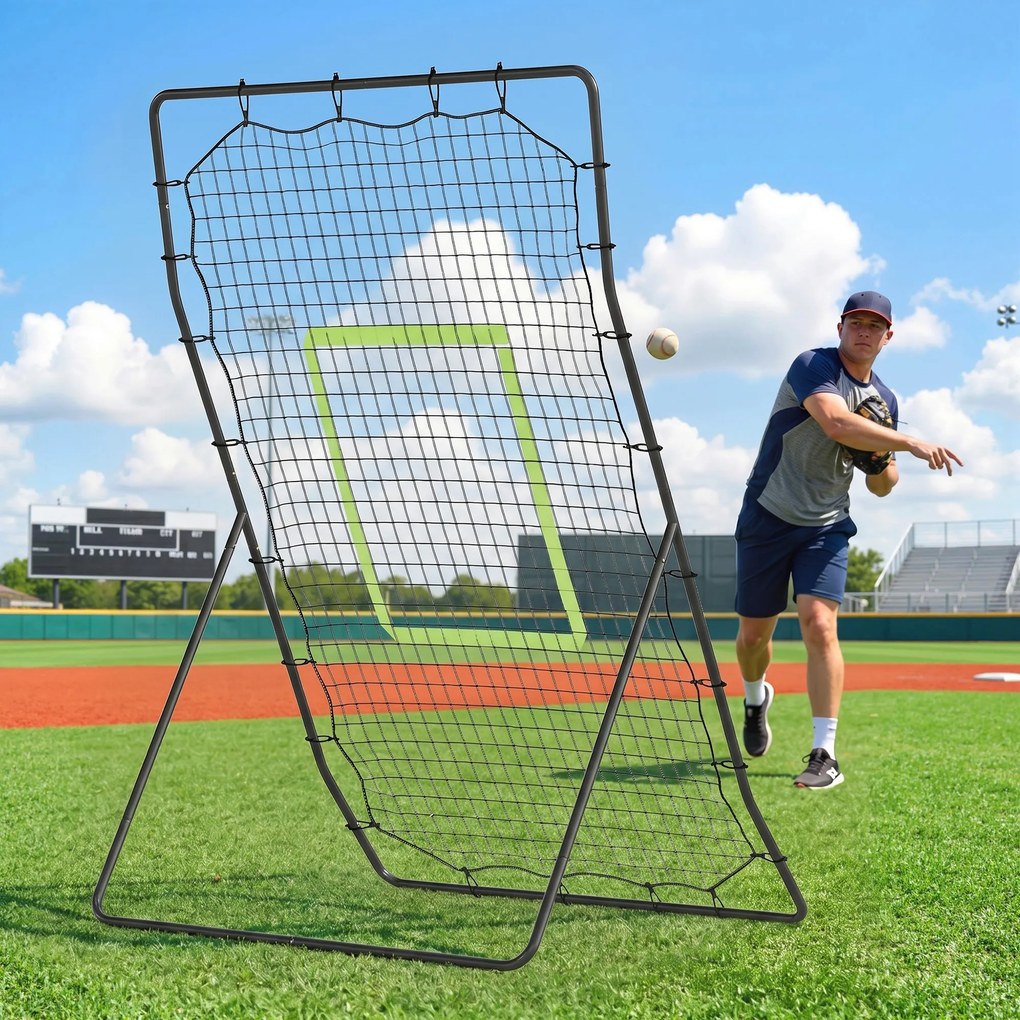 HOMCOM Baseball Rebounder PitchBack odrazová stěna s dopadovou zónou pro baseball a fotbal, přenosná, kovová, černá, 123 x 174 cm | Aosom.de