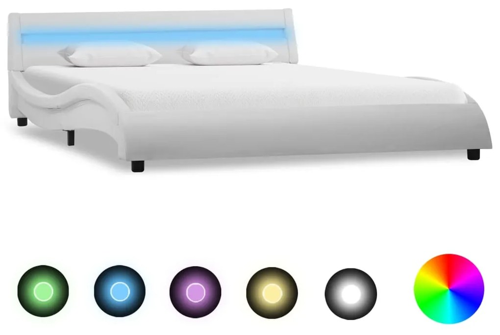 285674 vidaXL Rám postele s LED světlem bílý umělá kůže 120 x 200 cm
