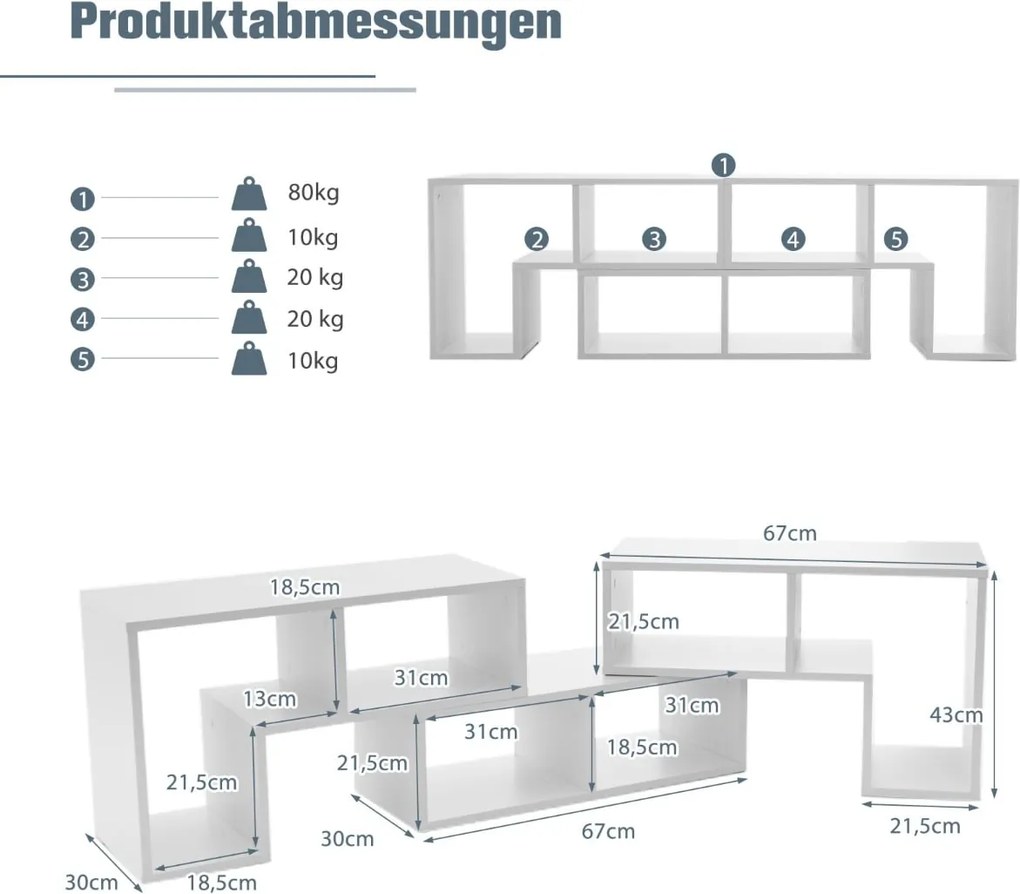Costway 3dílná dřevěná TV skříňka pro TV do 65" Volně kombinovatelný