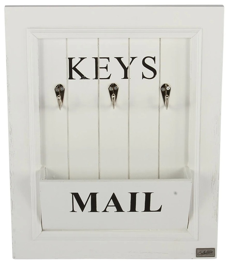 Bílý box na poštu a klíče na zeď  -  33*6,5*41 cm