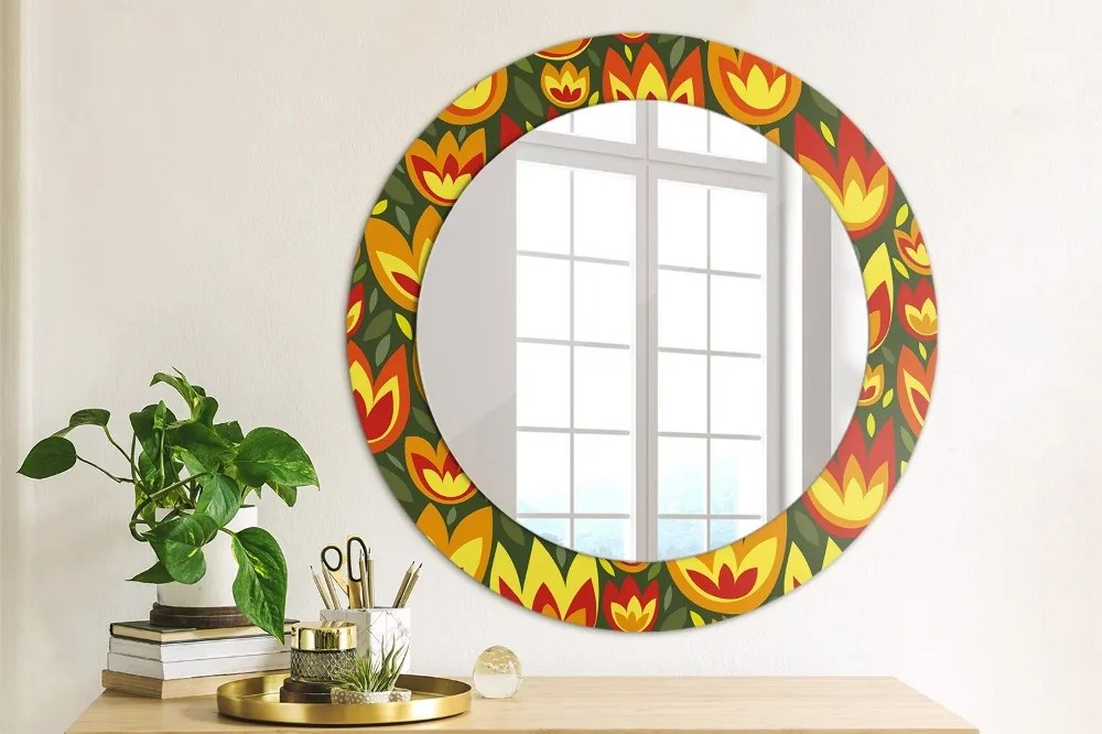 Kulaté dekorativní zrcadlo Retro tulipány fi 60 cm