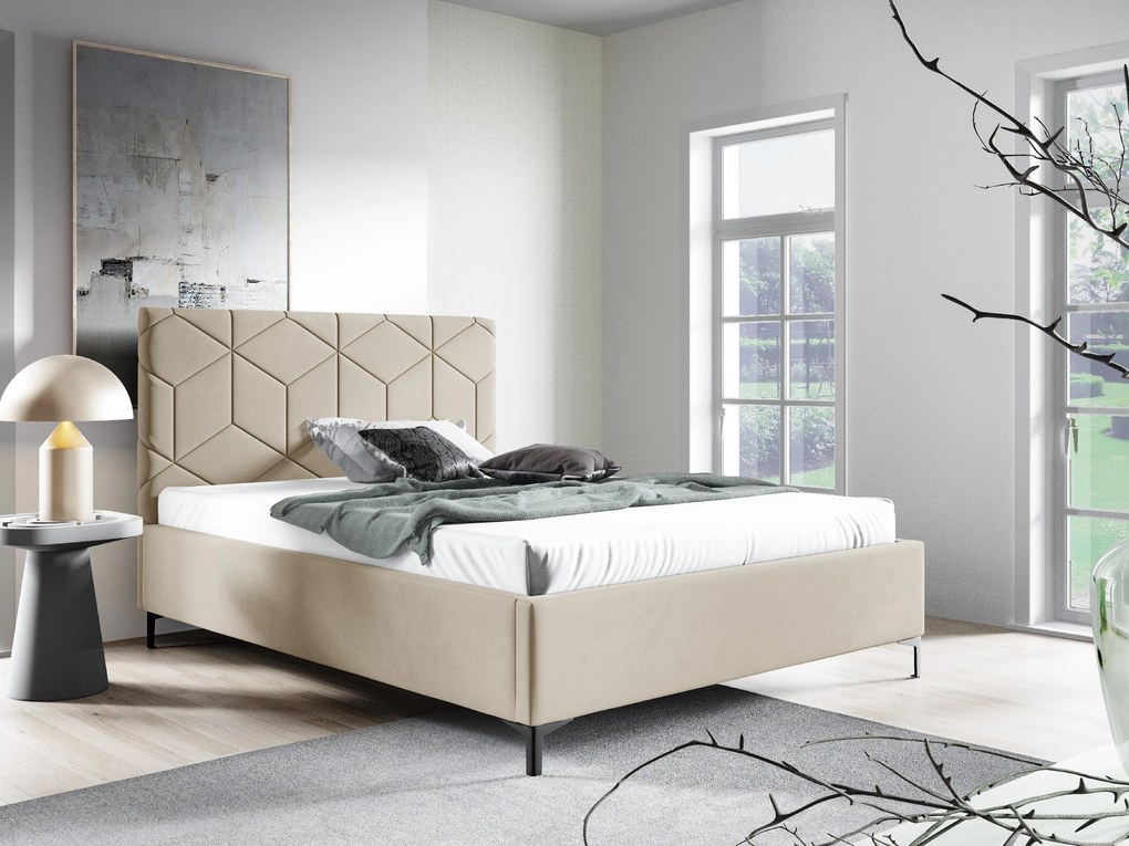 Eka Čalouněná postel BOX+ 160x200 cm Barva látky Trinity: (2304) Béžová, Úložný prostor: S dřevěným rámem úložného prostoru