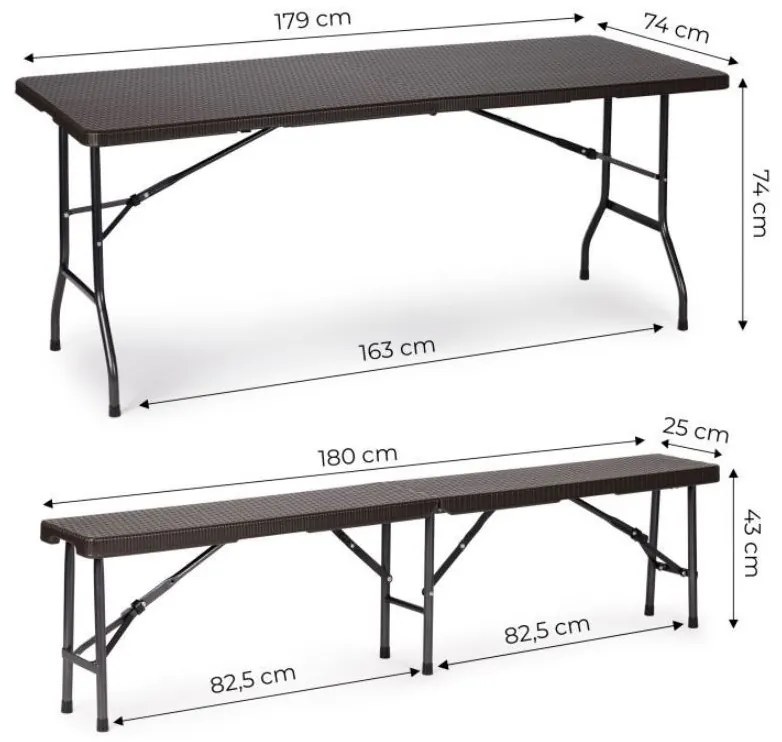 Bestent Cateringová souprava stůl + 2 lavičky 180cm Brown Rattan