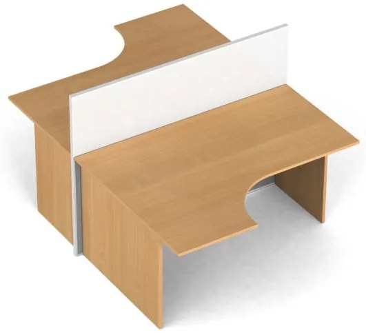 Rohový kancelářský stůl PRIMO s paravanem, otevřená, magnetická tabule, 2 místa, buk