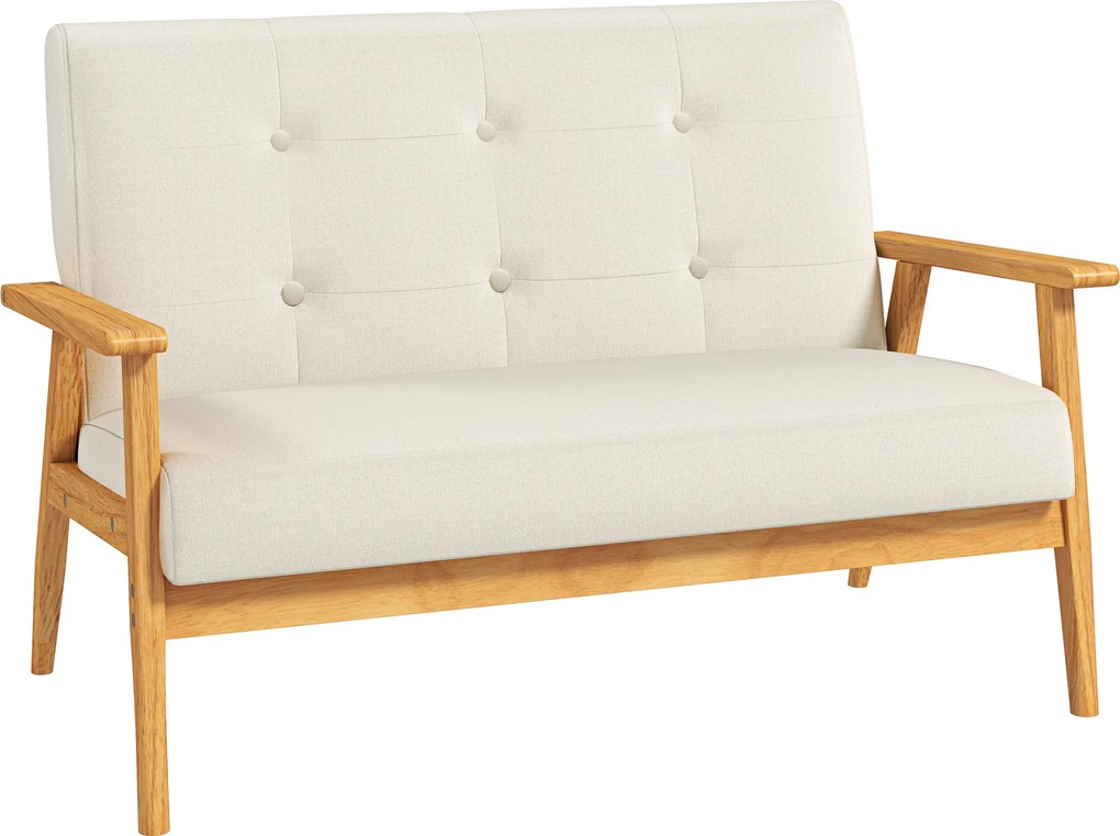 HOMCOM 3místná pohovka 115 cm, skandinávská pohovka s knoflíkovým opěradlem, polstrovaným sedákem a opěrkami, béžová
