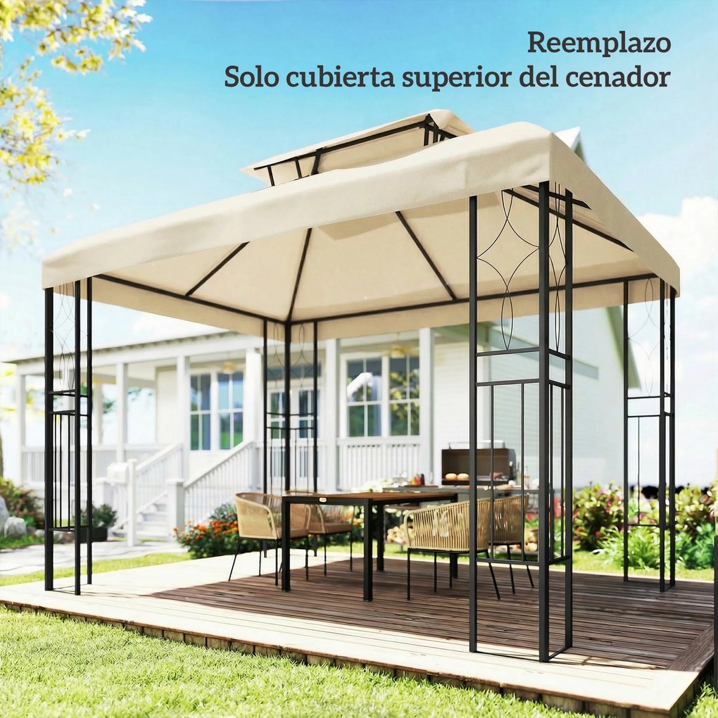 Outsunny náhradní střecha 4x3 m s dvojitou střechou, odtokovými otvory a UV ochranou, pouze střecha, BEZ rámu, krémově bílá