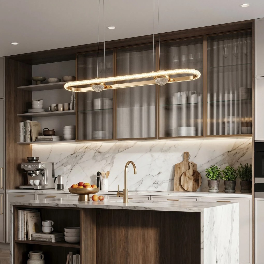 Toolight Toolight, LED závěsné svítidlo 98cm, 120W, 4000K, 5000lm, G159-CP, zlatá lesklá, OSW-06411