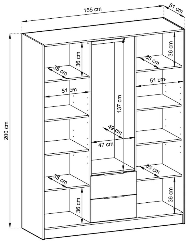 Piaski Šatní skříň NELLY 3D BEZ ZRCADLA Barva: šedá