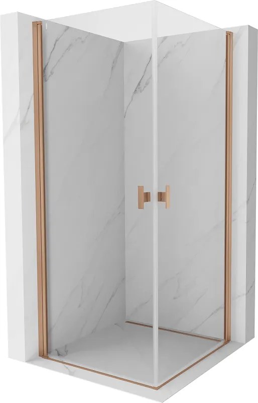 Mexen Mist-B Duo, 2-křídlý výklopný sprchový kout 85 x 85 cm, čiré sklo, měděný matný profil, 8A2-085-085-65-00