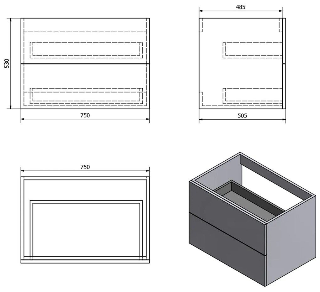Sapho, TREOS skříňka zásuvková 75x53x50, 5cm, dub Collingwood (TS078), TS075-1919