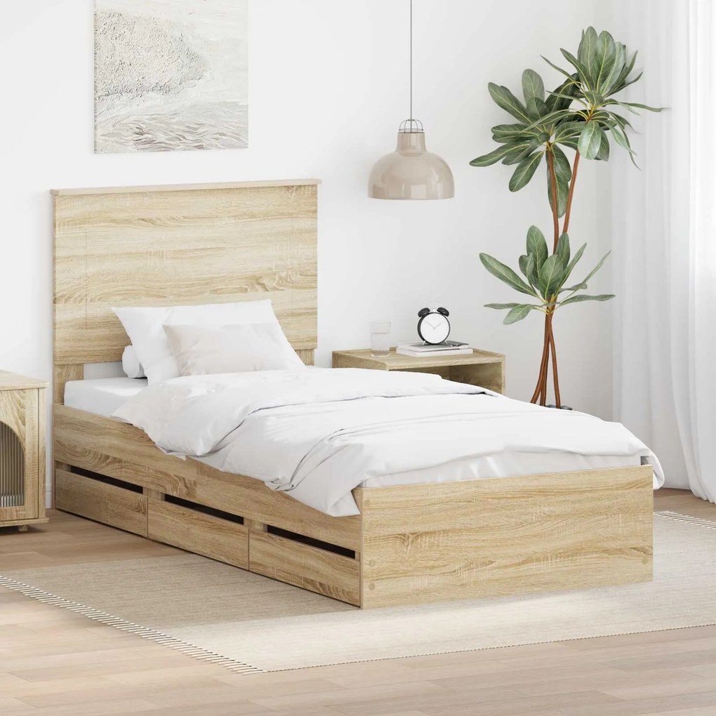 Rám postele s čelo Sonoma dub 100 x 200 cm Inženýrské dřevo 3409491