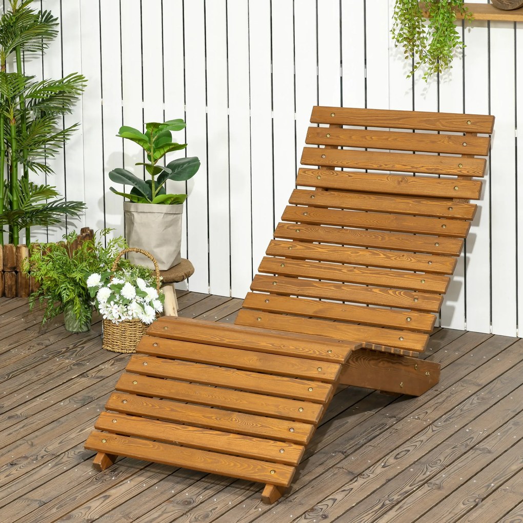 Zahradní lehátko Outsunny, sklápěcí křeslo, relaxační židle pro bazén, balkon, nosnost do 120 kg, masivní dřevo, třešeň, 66 x 170 x 77 cm