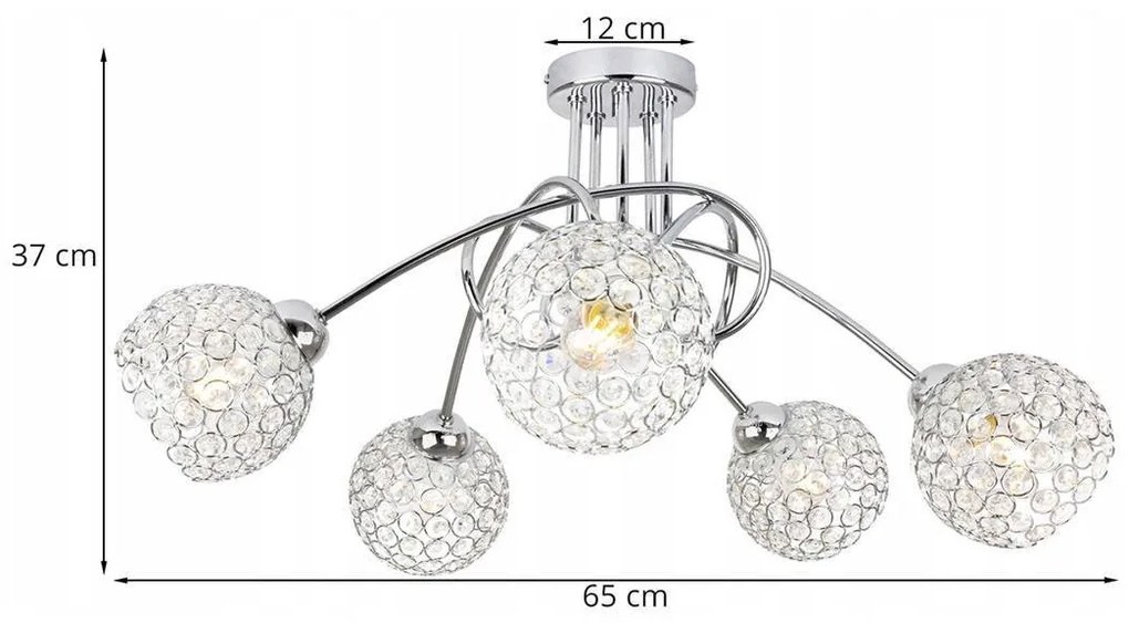 Stropní svítidlo Crystal, 5x stříbrné křišťálové stínítko, ch