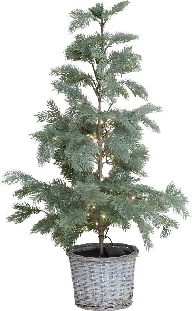 Zelený vánoční borový stromek Fleur se 60 LED světýlky a košíkem – Ø 50*90 cm