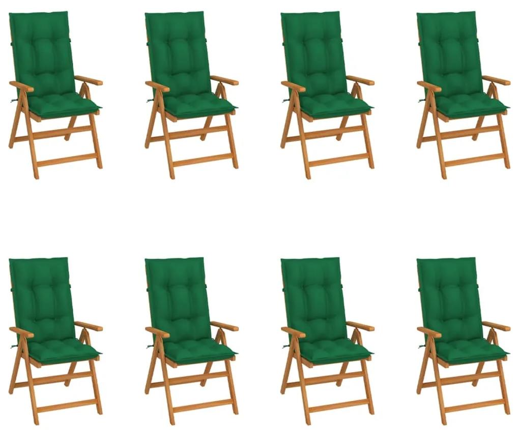 3072561 vidaXL Polohovací zahradní židle s poduškami 8 ks masivní teak