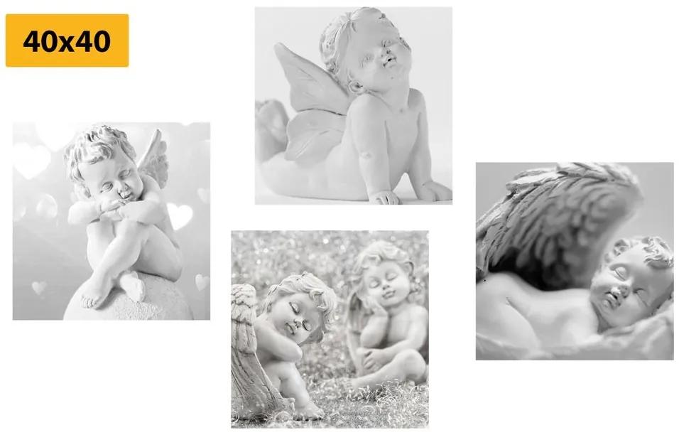 Set obrazů harmonie andělů v černobílém provedení - 4x 40x40 cm