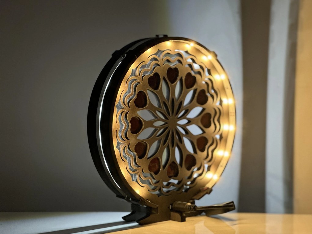 Li-Go "Srdce, karneolová mandala" Stolní lampa 20x22 cm černá s patinou