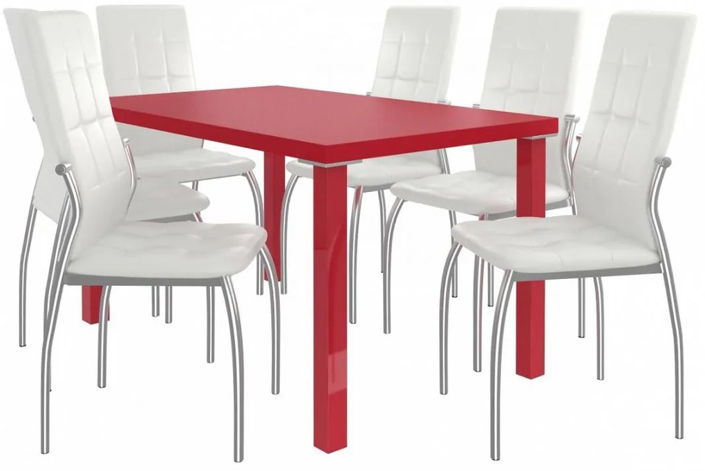 Jídelní set Loreno 1+6 židlí - červená/bílá