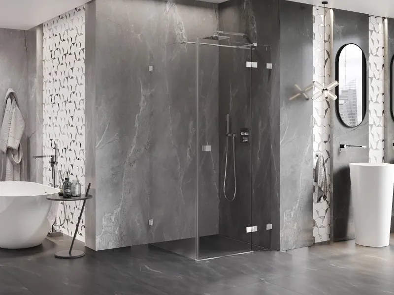 Mexen Lunar T, výklopný sprchový kout pravý 120 x 120 cm, 8mm čiré sklo, chromový profil, 834T-120-120-01-00-P