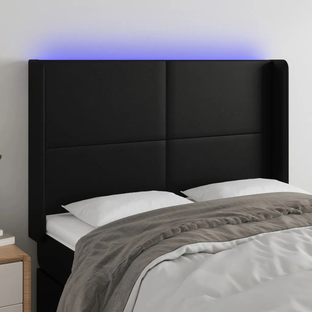 Čelo postele s LED černé 147 x 16 x 118/128 cm umělá kůže