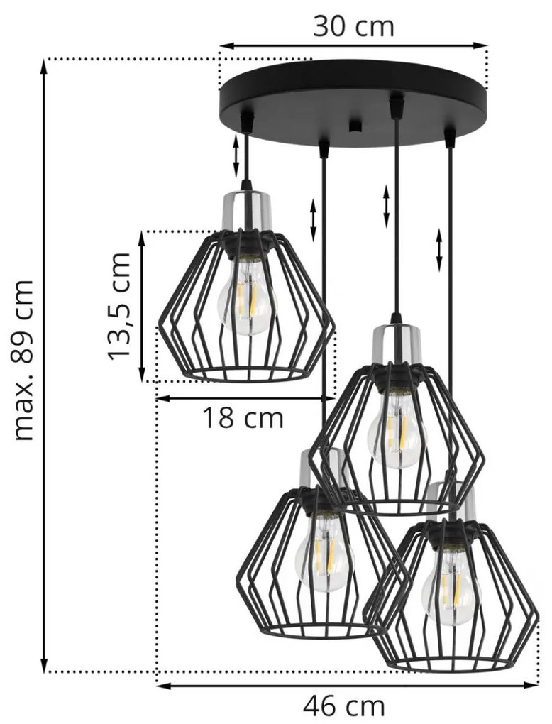 Závěsné svítidlo Nuvola 4, 4x černé drátěné stínítko, o, ch