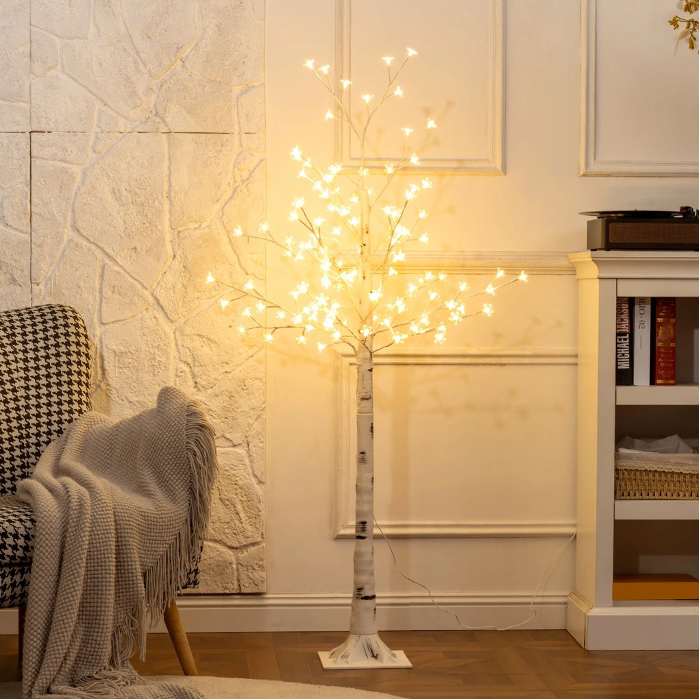 HOMCOM Umělý strom, umělý sakurovník, s 120 LED, 3 úrovně jasu, teplá bílá, realistická kůra, 21 x 150 cm