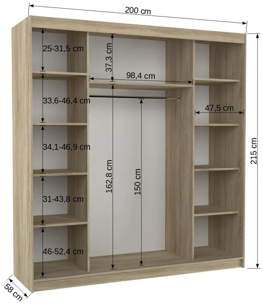 Šatní skříň s posuvnými dveřmi Bergen - 200 cm Barva: Bílá/Černá