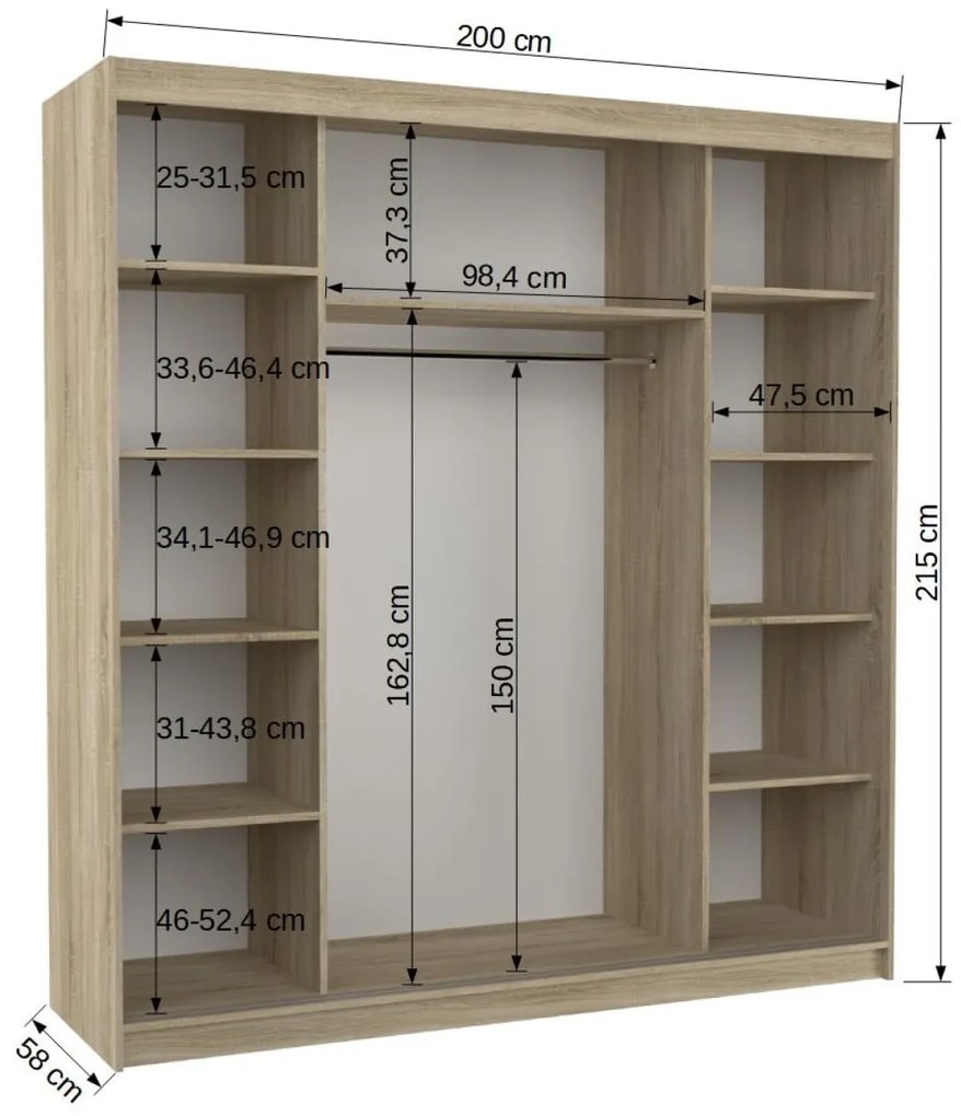 Šatní skříň s posuvnými dveřmi Bergen - 200 cm Barva: Bílá