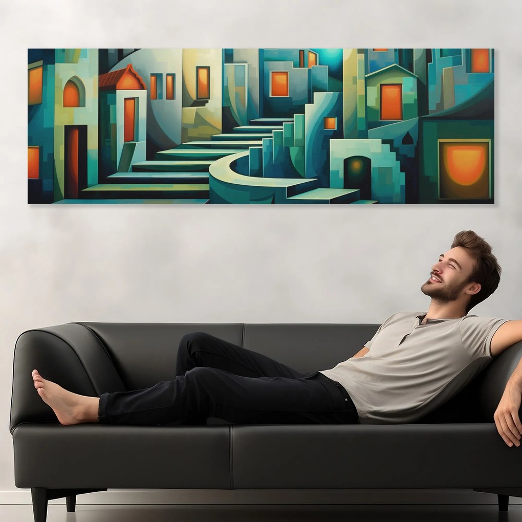 Obraz na plátně - Ulička se schody v Maurient FeelHappy.cz Velikost obrazu: 180 x 60 cm