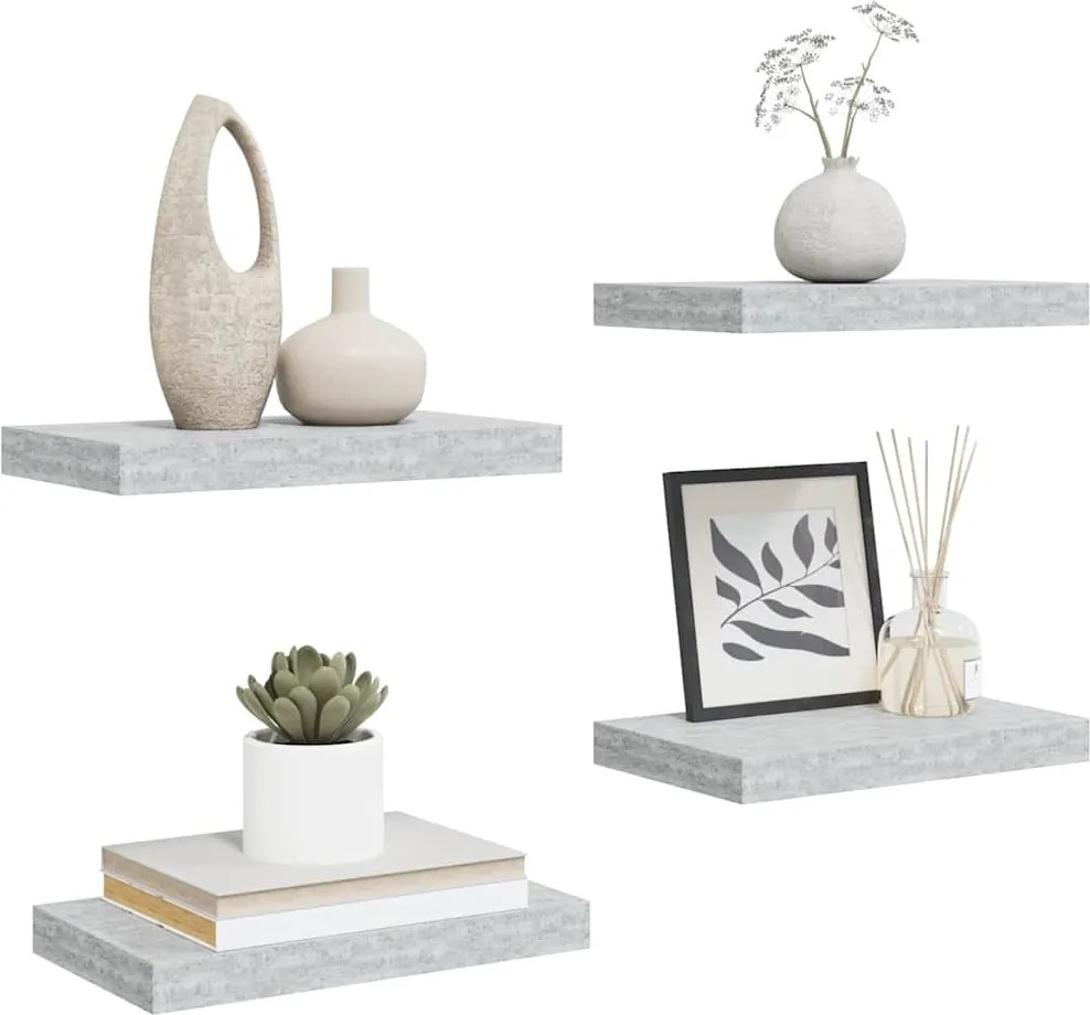Plovoucí nástěnné police 4 ks betonově šedé 40x23,5x3,8 cm MDF 326593
