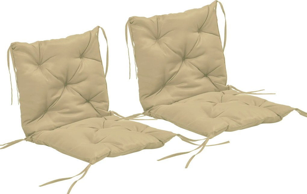 Outsunny sada 2 polštářů na sezení, 98 x 50 cm Polštář na židli s poutky, potah z tkaniny, tloušťka 8 cm, barva khaki