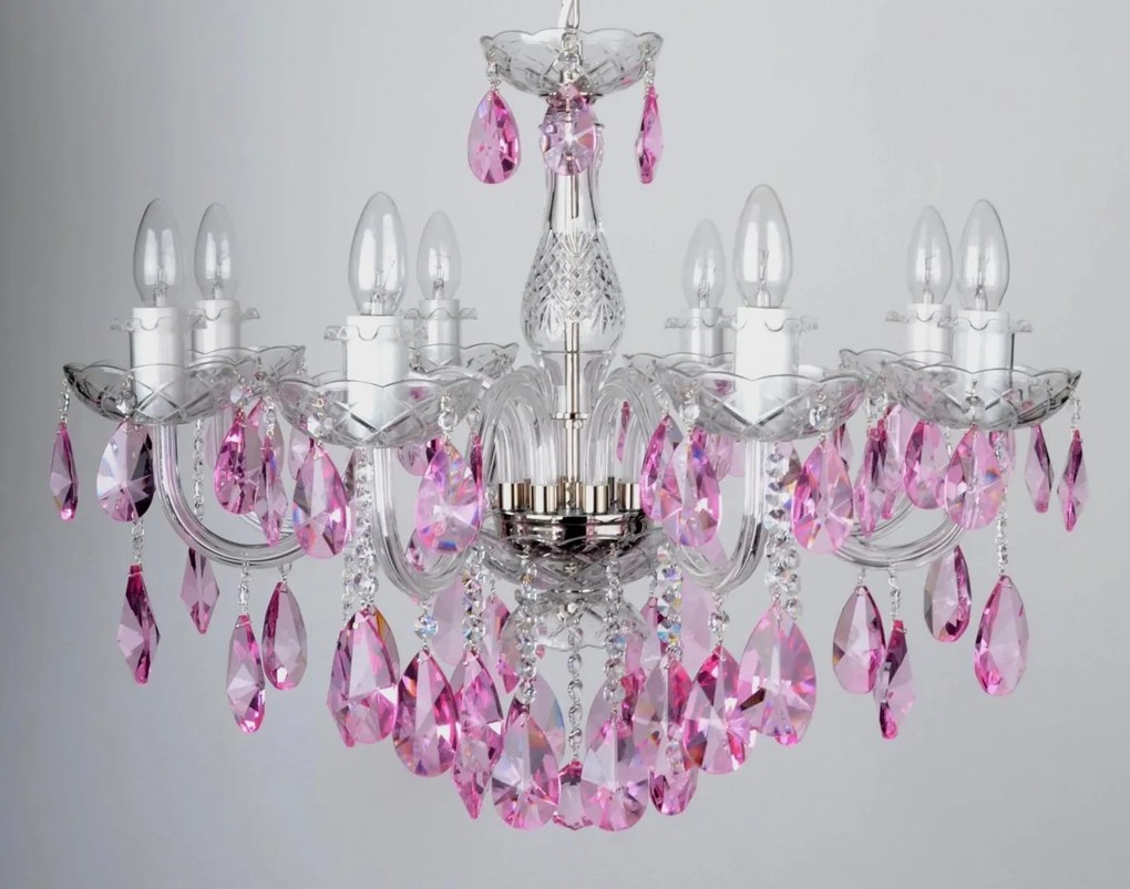 8 Arms Crystal chandelier with smooth glass arms &amp; Cut violet fuchsia almonds