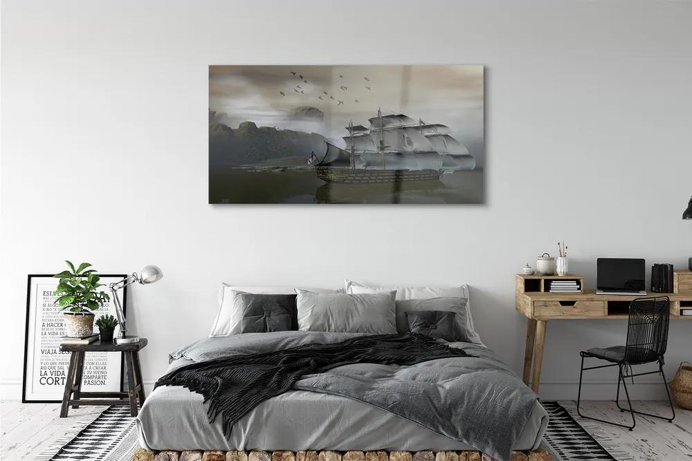 akrylový obraz mořské loď hory 140x70 cm