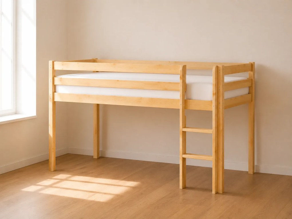 Dětská vyvýšená postel z masivu 200x90 cm – přírodní dřevo