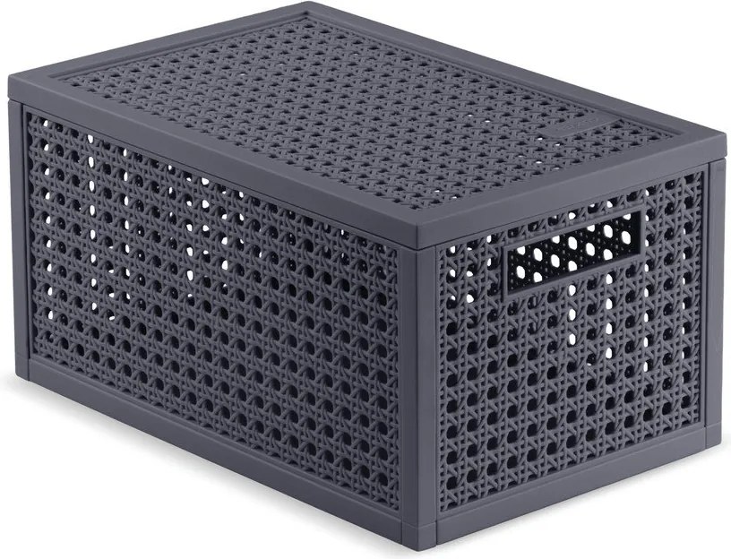 Tmavě šedý úložný box s víkem z recyklovaného plastu 19x30x15 cm Kaya – Curver
