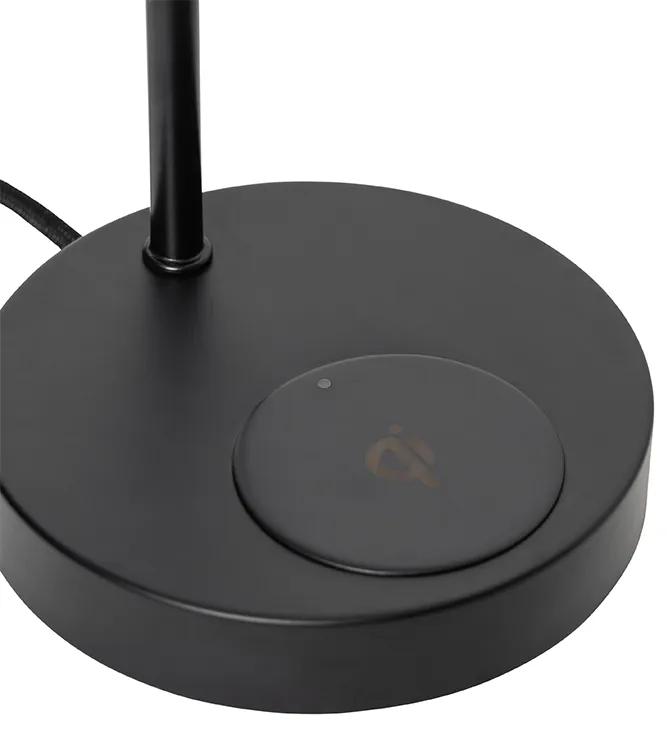 Moderní černá stolní lampa s bezdrátovým nabíjením - Facil