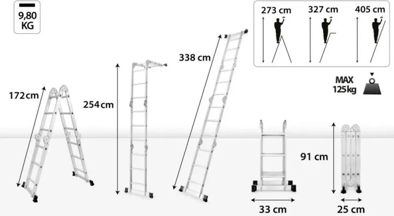 Multifunkční žebřík 4x3 příčky DRABEST DU4x3 HOME 125 kg
