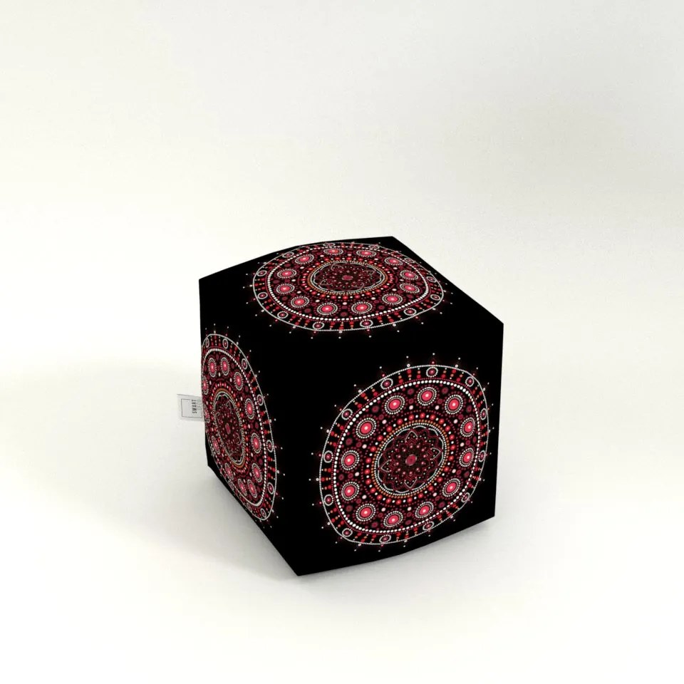 Smartdeco Taburet hranatý Mandala Černo-červená - (v/h) 40 x 40 cm