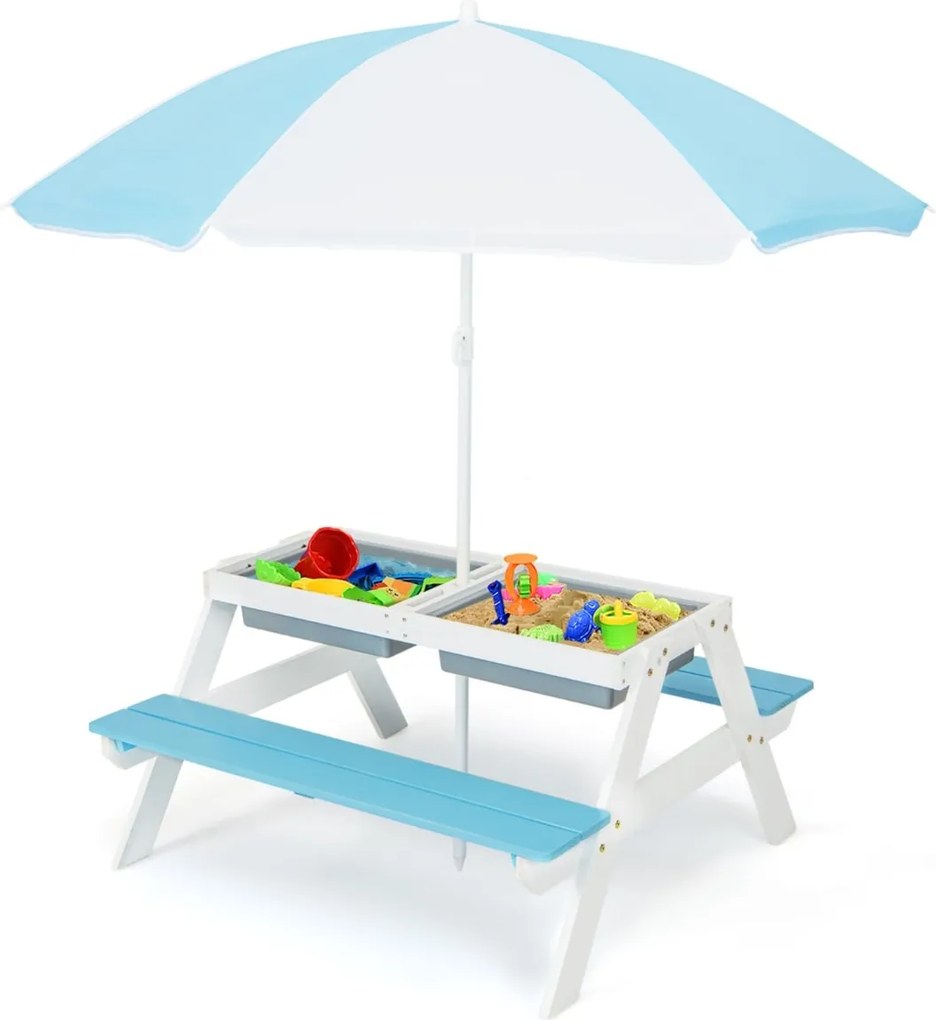Costway 3-in-1 Venkovní piknikový stůl na vodu a písek s hracími boxy