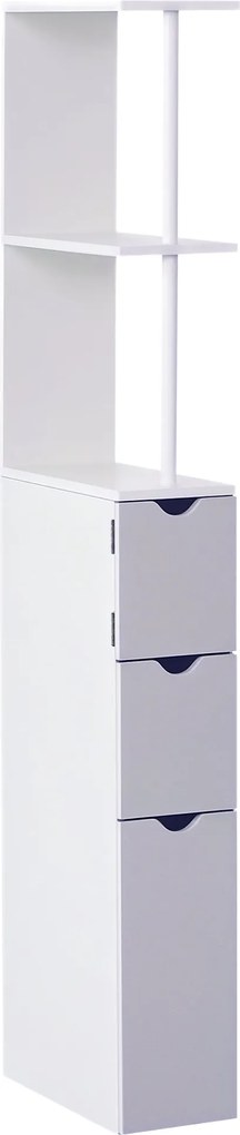 HOMCOM Moderní koupelnový sloupek – úložná skříňka s 2 policemi, 2 šuplíky a 1 protiskluzovými dvířky 15x33x136,5 cm Bílá | Aosom